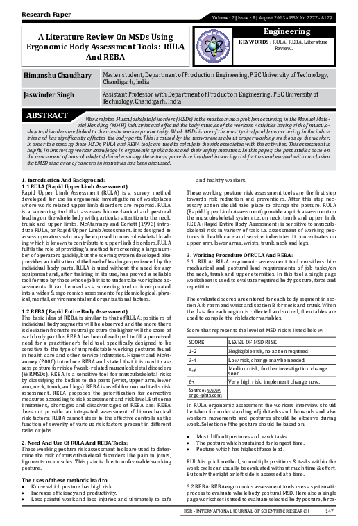 (PDF) A Literature Review On MSDs Using Ergonomic Body Assessment Tools ...