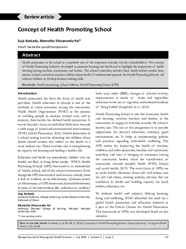 (PDF) The concept of the health promoting school