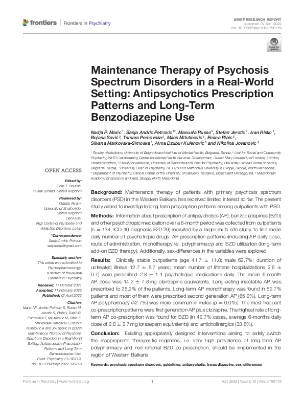 (PDF) Maintenance Therapy of Psychosis Spectrum Disorders in a Real ...