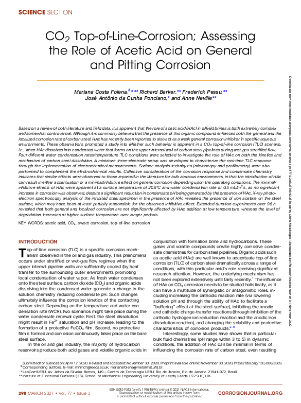 CO2 Top-of-Line-Corrosion; Assessing the Role of Acetic Acid on General ...