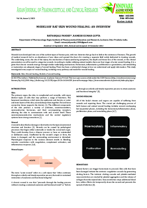 (PDF) Models of Rat Skin Wound Healing: An Overview