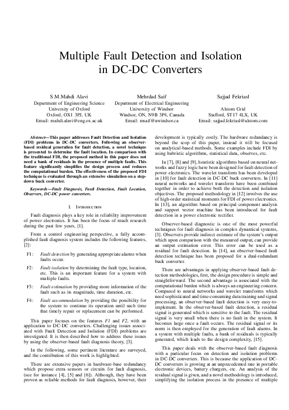 Pdf Multiple Fault Detection And Isolation In Dc Dc Converters