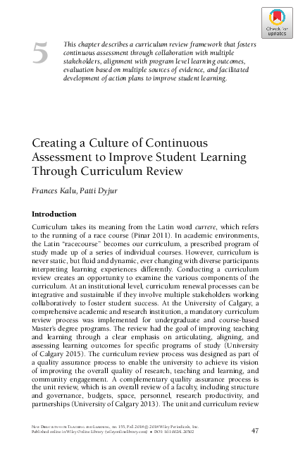 (PDF) Creating a Culture of Continuous Assessment to Improve Student Learning Through Curriculum ...
