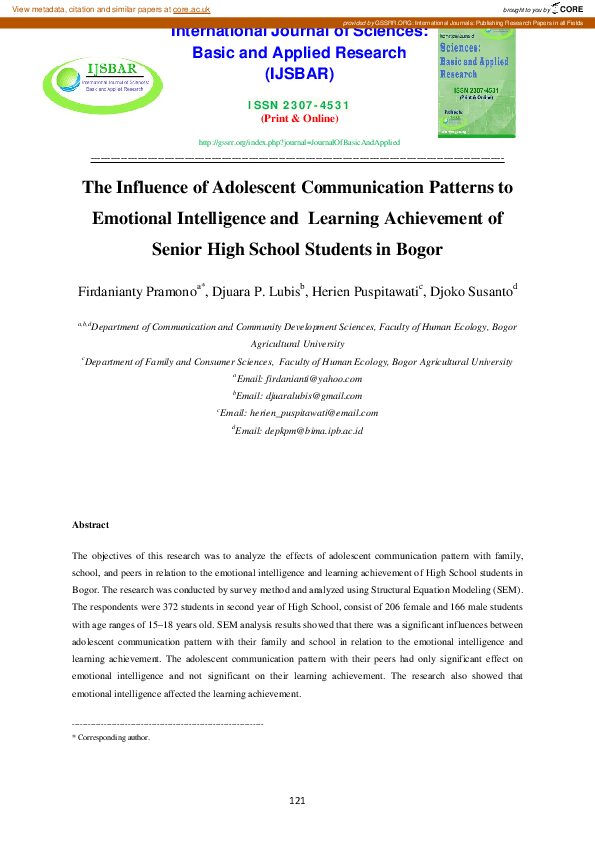 (PDF) The Influence of Adolescent Communication Patterns to Emotional Intelligence and Learning ...