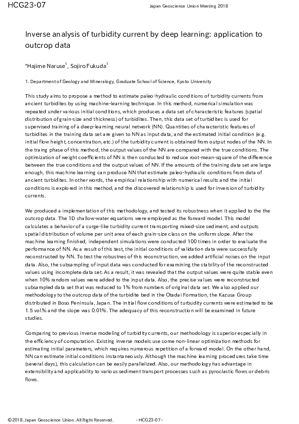 (PDF) Inverse analysis of turbidity current by deep learning: application to outcrop data
