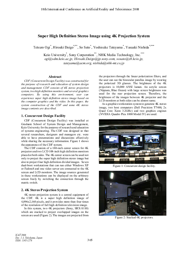 (PDF) Super High Definition Stereo Image using 4K Projection System