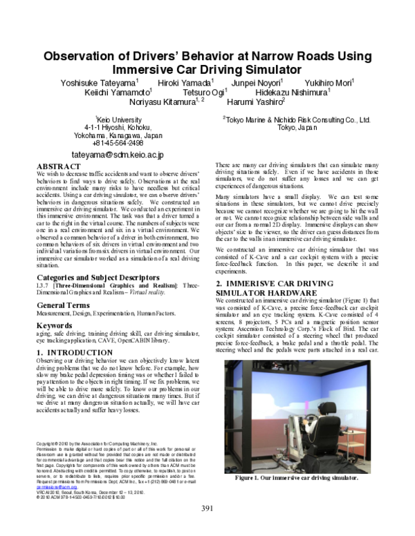 (PDF) Observation of drivers' behavior at narrow roads using immersive ...