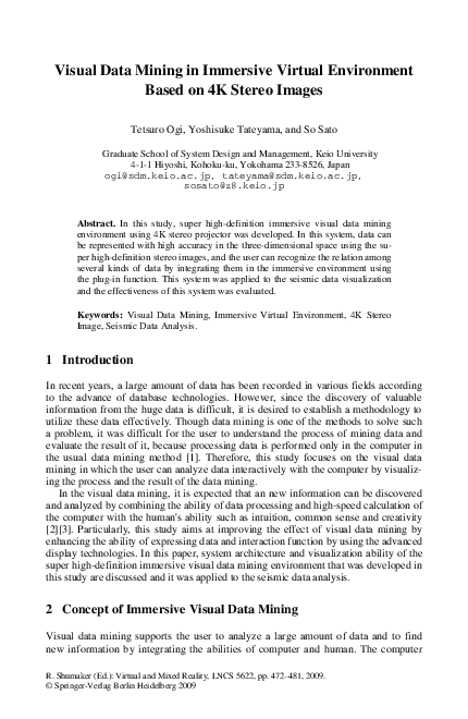 (PDF) Visual Data Mining in Immersive Virtual Environment Based on 4K Stereo Images