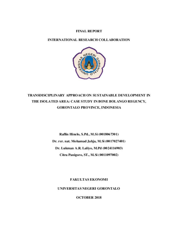 (PDF) Transdisciplinary Approach on Sustainable Development in the Isolated Area: Case Study in ...