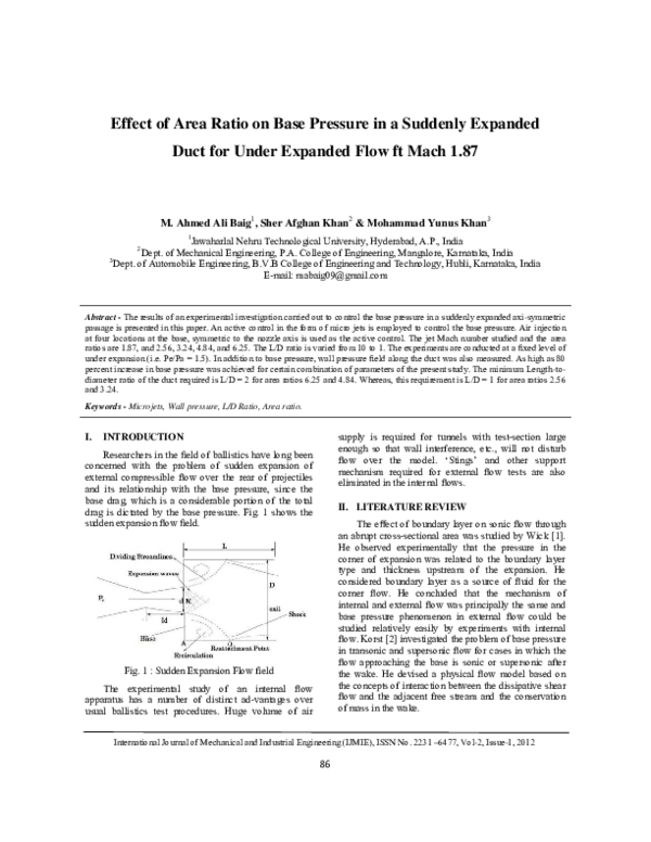 (PDF) Effect of Area Ratio on Base Pressure in a Suddenly Expanded Duct ...
