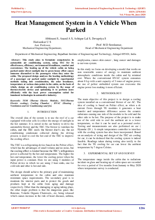 (PDF) Heat Management System in A Vehicle When Parked