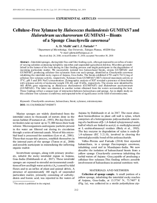 (PDF) Cellulase-Free Xylanase by Halococcus thailandensis GUMFAS7 and ...
