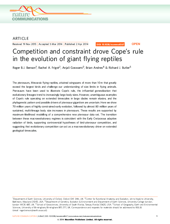 (PDF) Competition and constraint drove Cope's rule in the evolution of ...