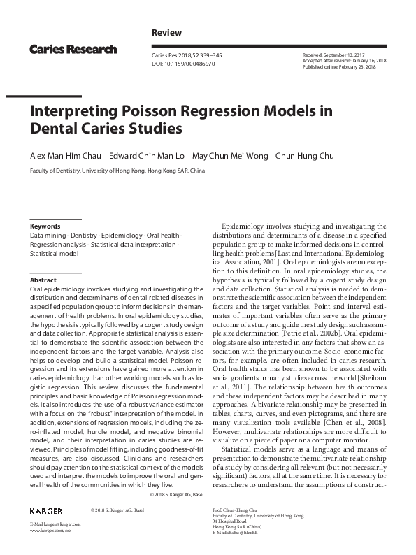 (PDF) Interpreting Poisson Regression Models in Dental Caries Studies