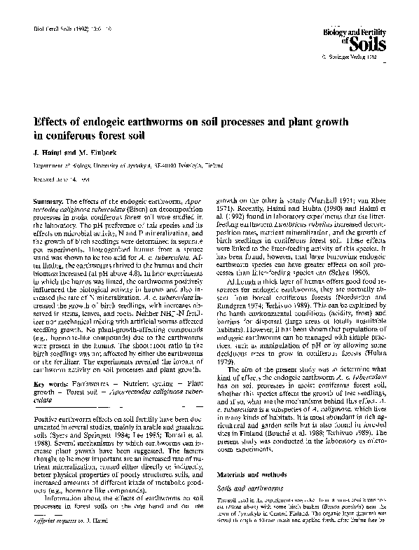 (PDF) Effects of endogeic earthworms on soil processes and plant growth ...