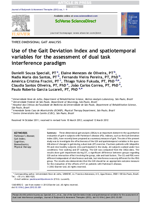 (PDF) Use of the Gait Deviation Index and spatiotemporal variables for the assessment of dual ...