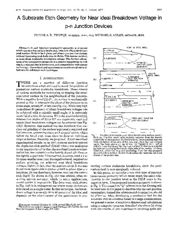 (PDF) A substrate etch geometry for near ideal breakdown voltage in p-n ...