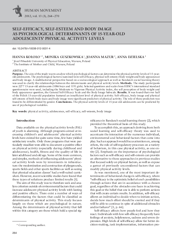 (PDF) Self-efficacy, self-esteem and body image as psychological determinants of 15-year-old ...