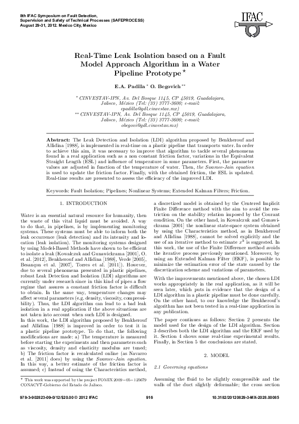Pdf Real Time Leak Isolation Based On A Fault Model Approach Algorithm In A Water Pipeline