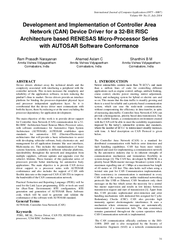 Pdf Development And Implementation Of Controller Area Network Can Device Driver For A 32 Bit
