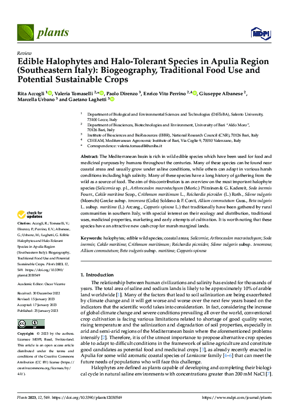(PDF) Edible Halophytes and Halo-Tolerant Species in Apulia Region ...