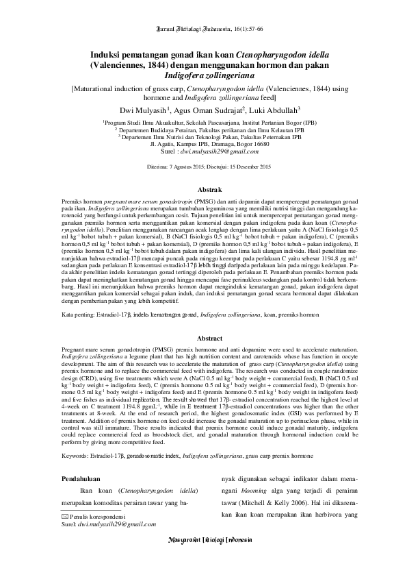 (PDF) Induksi pematangan gonad ikan koan Ctenopharyngodon idella