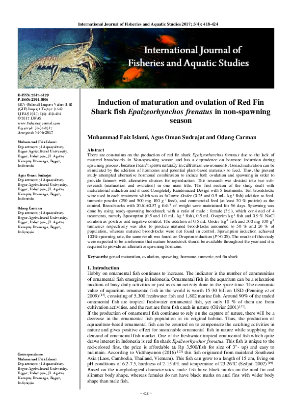 (PDF) Induction of maturation and ovulation of Red Fin Shark fish ...