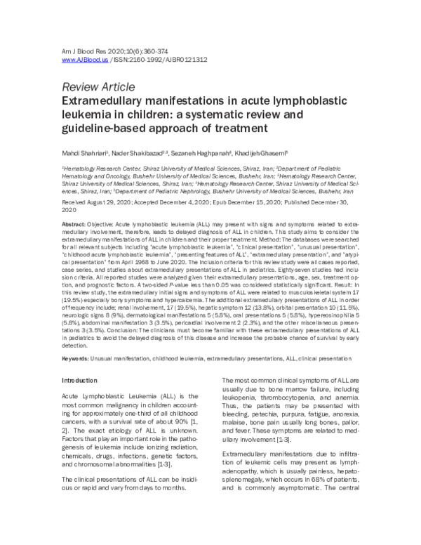 (PDF) Extramedullary manifestations in acute lymphoblastic leukemia in ...