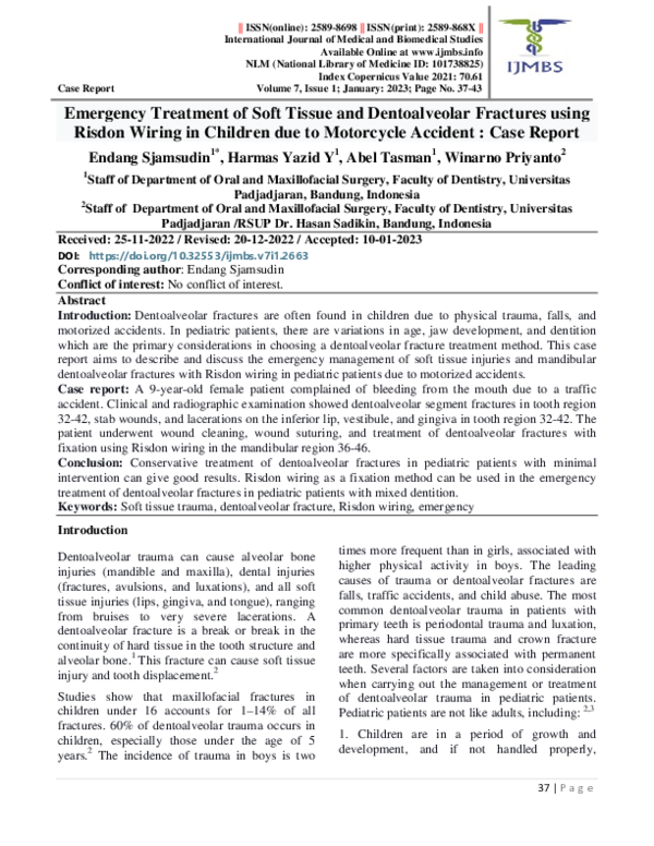 (PDF) Emergency Treatment of Soft Tissue and Dentoalveolar Fractures ...