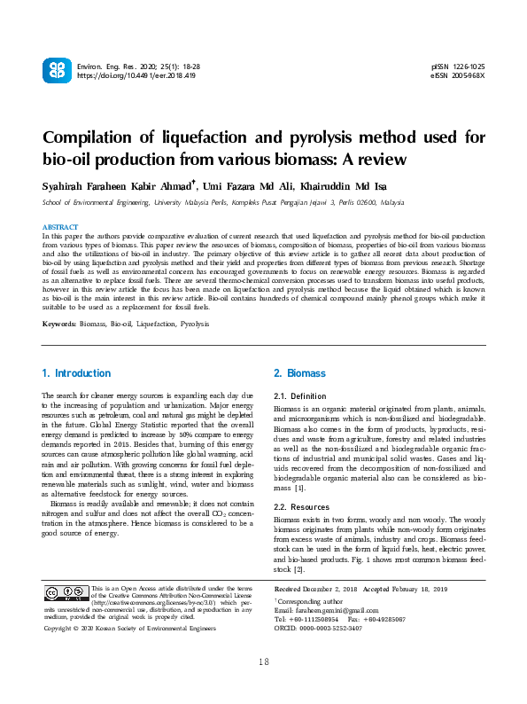 (PDF) Compilation of liquefaction and pyrolysis method used for bio-oil ...