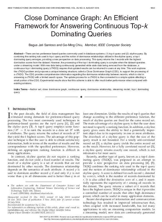 (PDF) Close Dominance Graph: An Efficient Framework for Answering Continuous Top- \(k ...