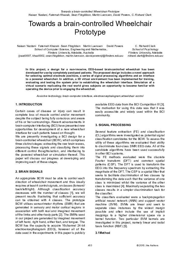 (PDF) Towards a brain-controlled Wheelchair Prototype