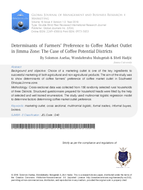 (PDF) Determinants of Farmers Preference to Coffee Market Outlet in ...