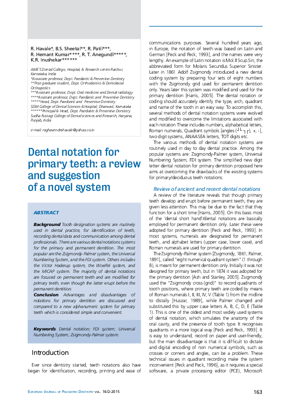 (PDF) Dental notation for primary teeth: a review and suggestion of a ...