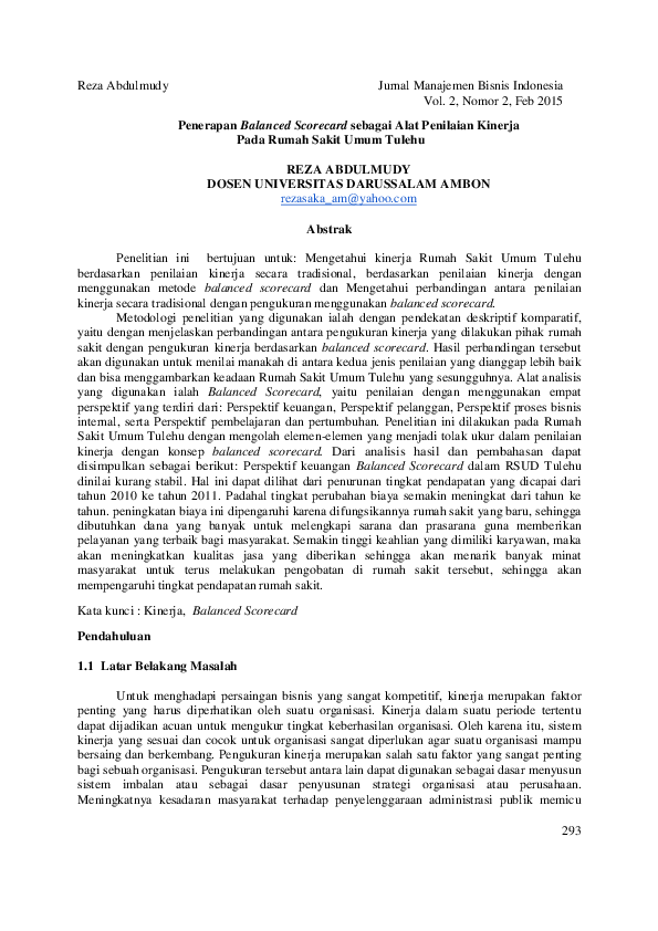 Penerapan Balanced Scorecard sebagai Alat Penilaian Kinerja Pada Rumah ...