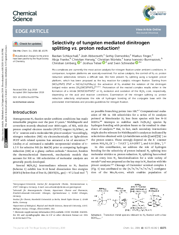(PDF) Hydride complexes of tungsten in photocatalytic dinitrogen reduction