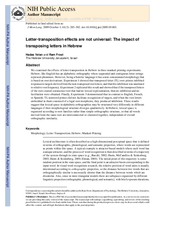(PDF) Letter-transposition effects are not universal: The impact of ...