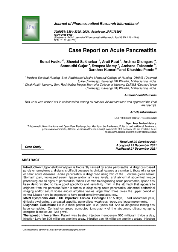(PDF) Case Report on Acute Pancreatitis
