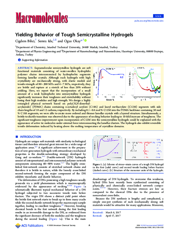 (PDF) Yielding Behavior of Tough Semicrystalline Hydrogels