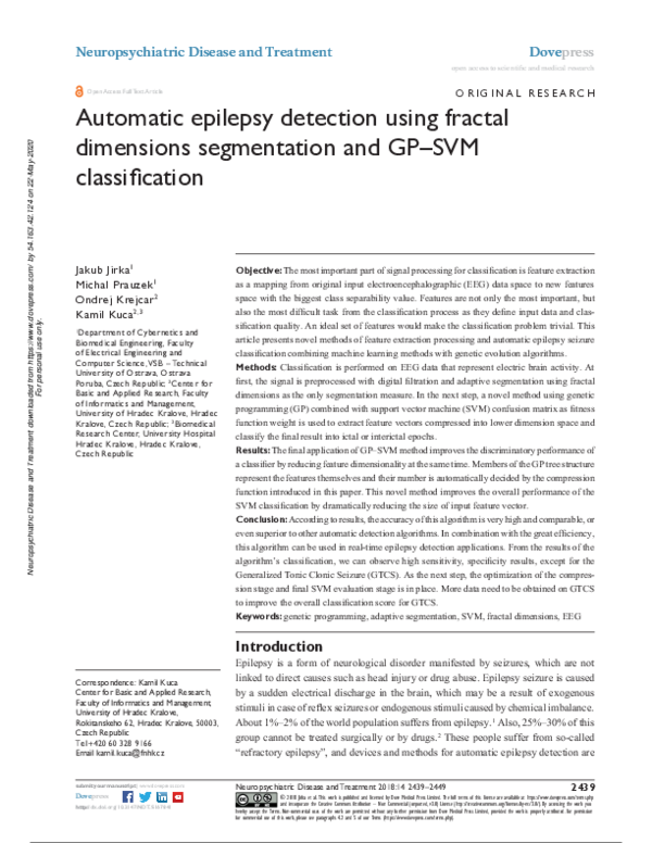 Pdf Automatic Epilepsy Detection Using Fractal Dimensions Segmentation And Gpsvm