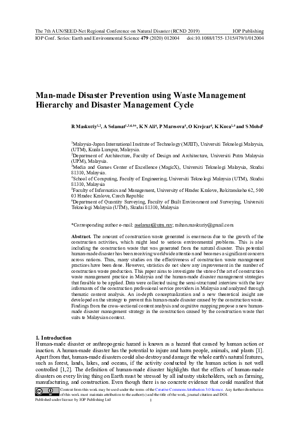 (PDF) Man-made Disaster Prevention using Waste Management Hierarchy and ...