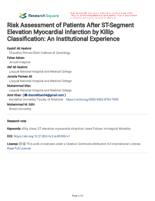 (PDF) Risk Assessment of Patients After ST-Segment Elevation Myocardial ...