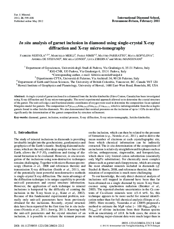 (PDF) In situ analysis of garnet inclusion in diamond using single-crystal X-ray diffraction and ...