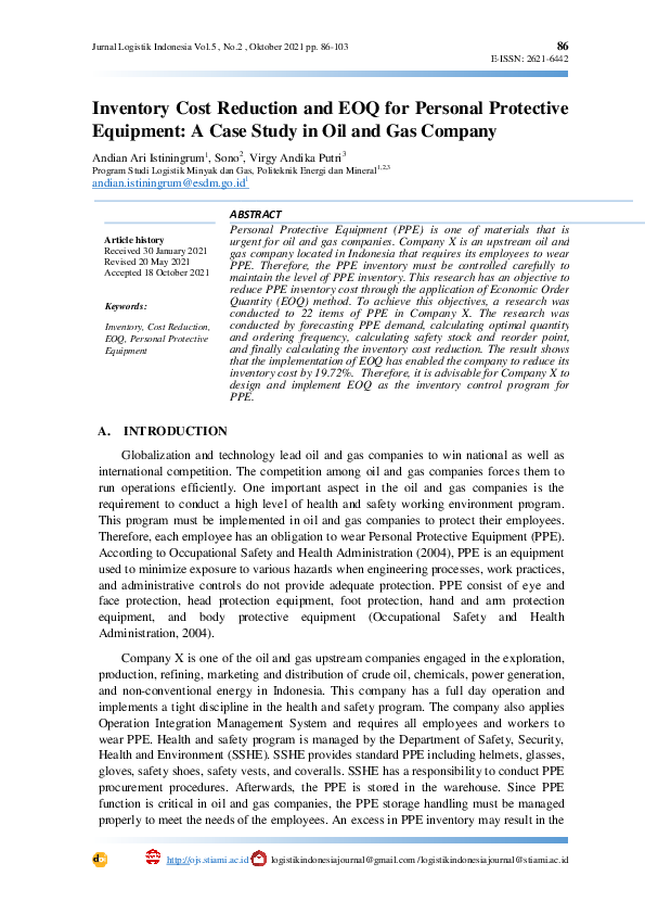 (PDF) Inventory Cost Reduction and EOQ for Personal Protective ...