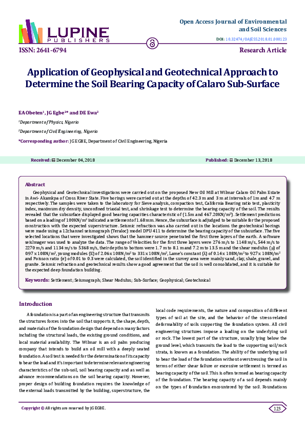 (PDF) Application of Geophysical and Geotechnical Approach to Determine the Soil Bearing ...