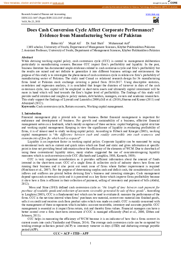 (PDF) Does Cash Conversion Cycle Affect Corporate Performance? Evidence ...