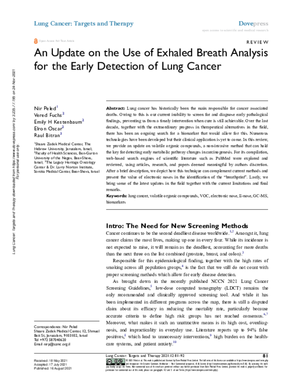 (PDF) An Update on the Use of Exhaled Breath Analysis for the Early ...