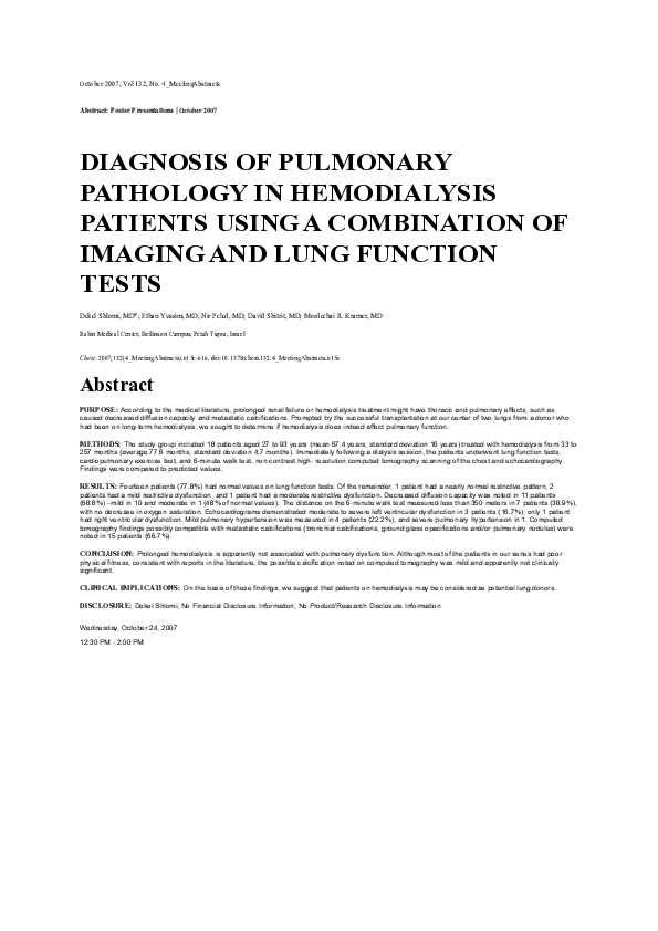 (PDF) Diagnosis of Pulmonary Pathology in Hemodialysis Patients Using a ...