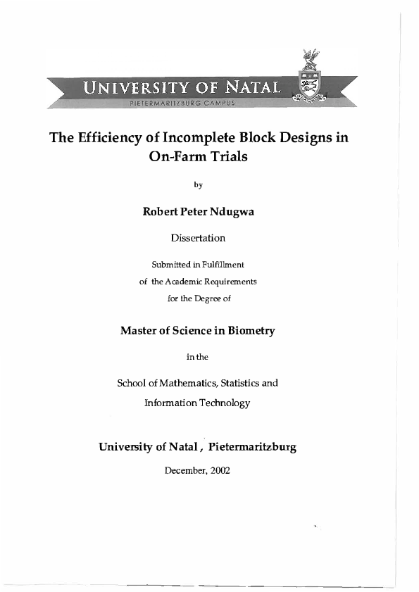 (PDF) The Efficiency of Incomplete Block Designs in On-farm Trials | Robert Ndugwa - Academia.edu