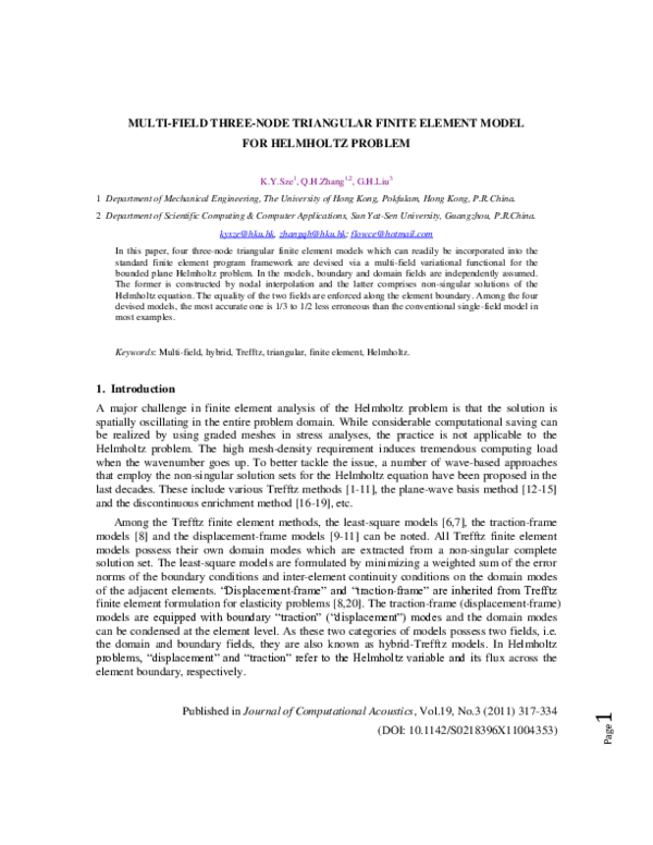 Pdf Multi Field Three Node Triangular Finite Element Model For 6490